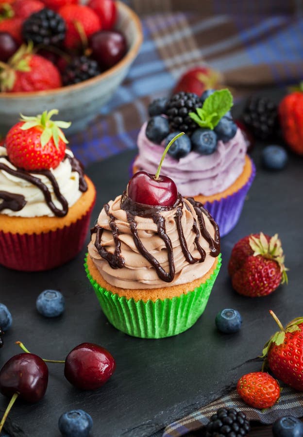 Set of Different Delicious Cupcakes Stock Image - Image of colorful ...
