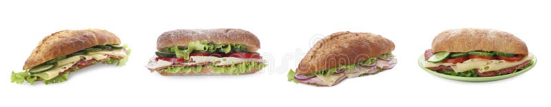 Set with Different Delicious Sandwiches on White Background Stock Image ...