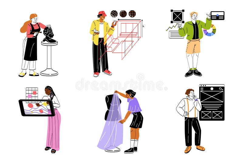 Set of different designers stock vector. Illustration of work - 264557911