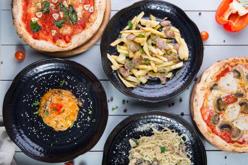 Set of different dishes stock image. Image of meal, meat - 92192225