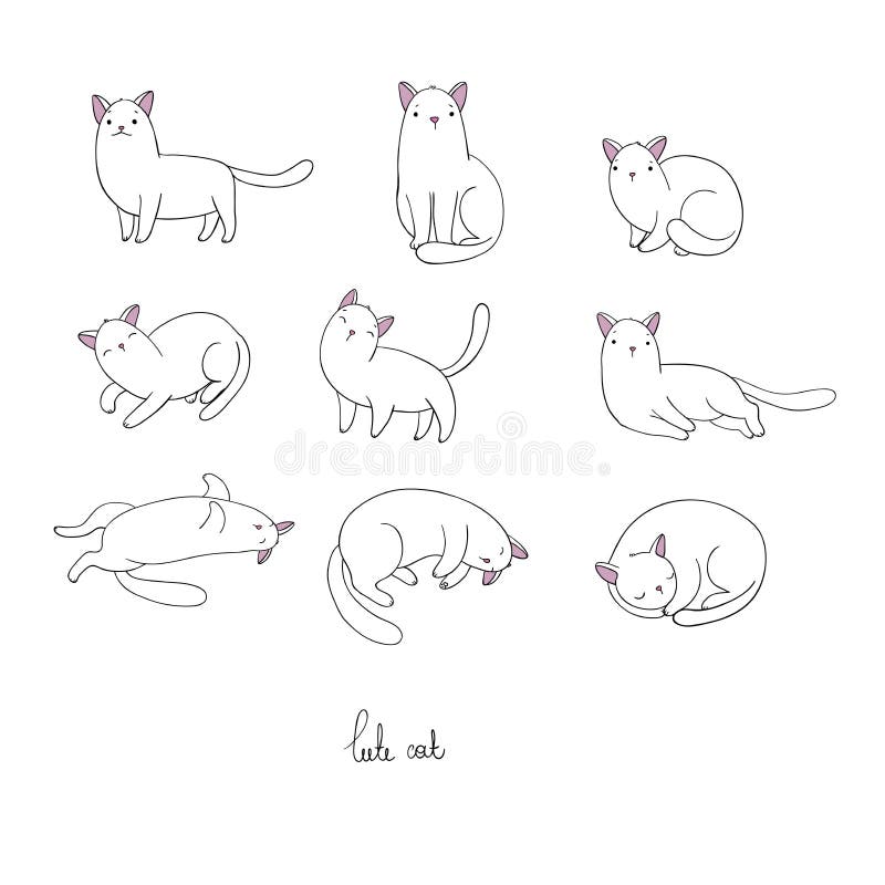Set of Different Doodle Poses Cat. Pets Stock Vector - Illustration of ...