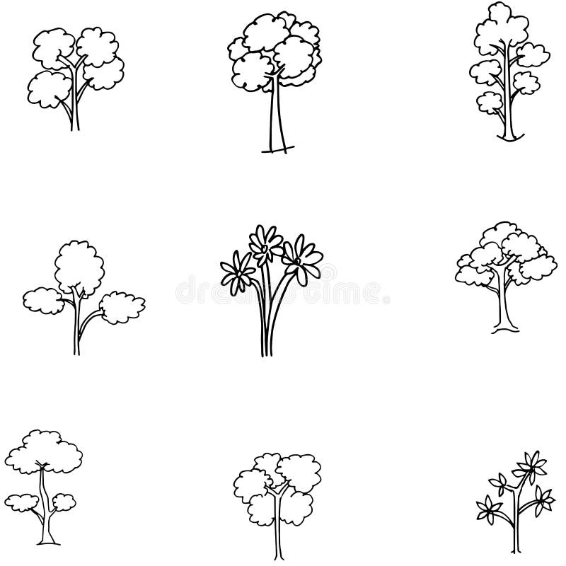 Set of Different Doodle Trees Stock Vector - Illustration of shrub ...