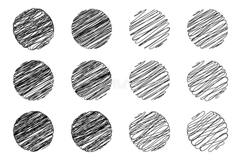 Set of Different Drawn Scribble Circle Grunge Effect. Black Hatched ...