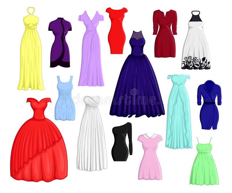 A set of different dresses stock vector. Illustration of lilac - 124407214