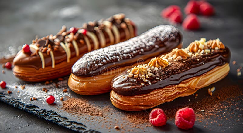 A Set of Different Eclairs with Filling Stock Photo - Image of ...