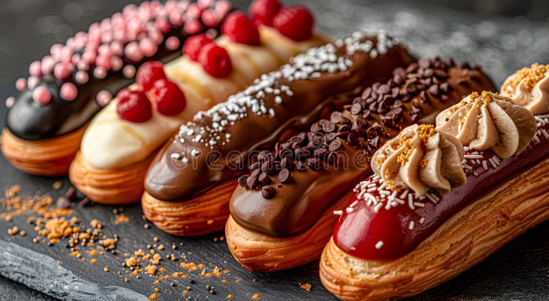 A Set of Different Eclairs with Filling Stock Photo - Image of eatery ...