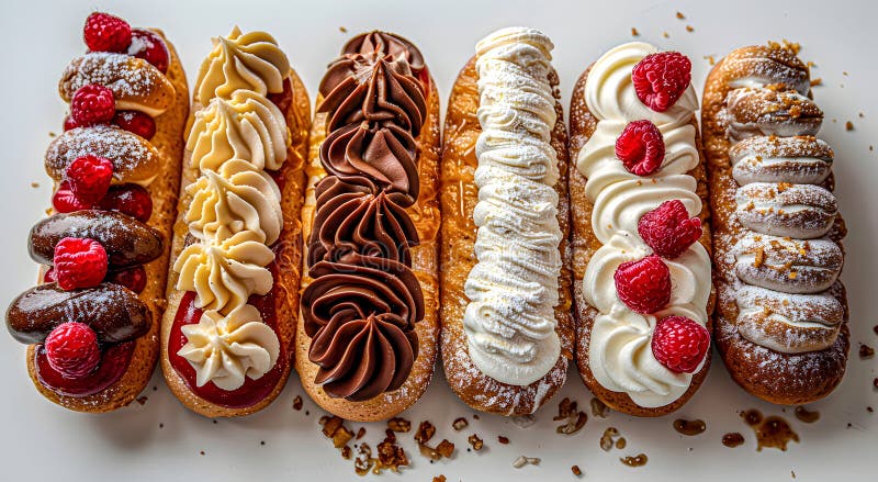 A Set of Different Eclairs with Filling Stock Image - Image of eatery ...