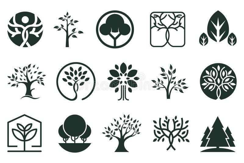 Set of Different Eco Tree, Plant, Leaf Logo Stock Vector - Illustration ...