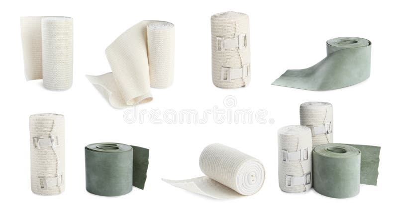 Set with Different Elastic Bandages on White Background Stock Image ...