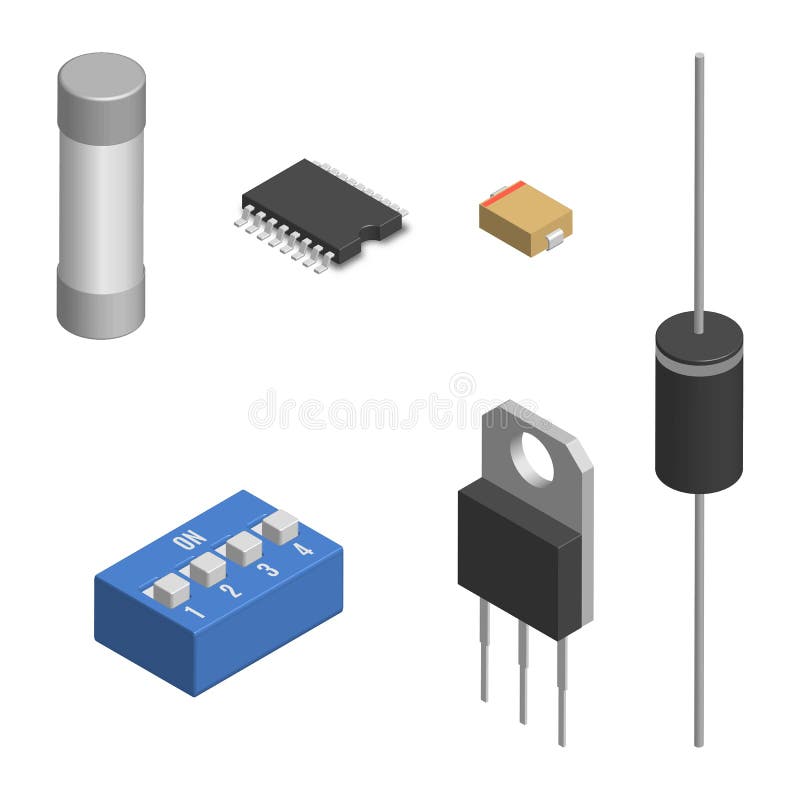 Set of Different Electronic Components in 3D, Vector Illustration ...