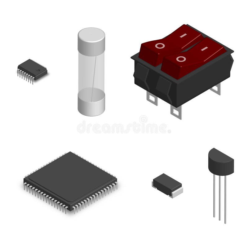 Set of Different 3D Electronic Components, Vector Illustration Stock ...