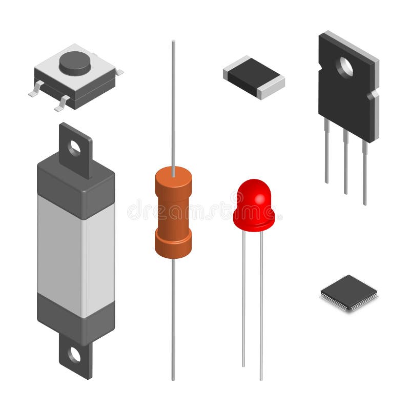 Set of Different Electronic Components in 3D, Vector Illustration ...
