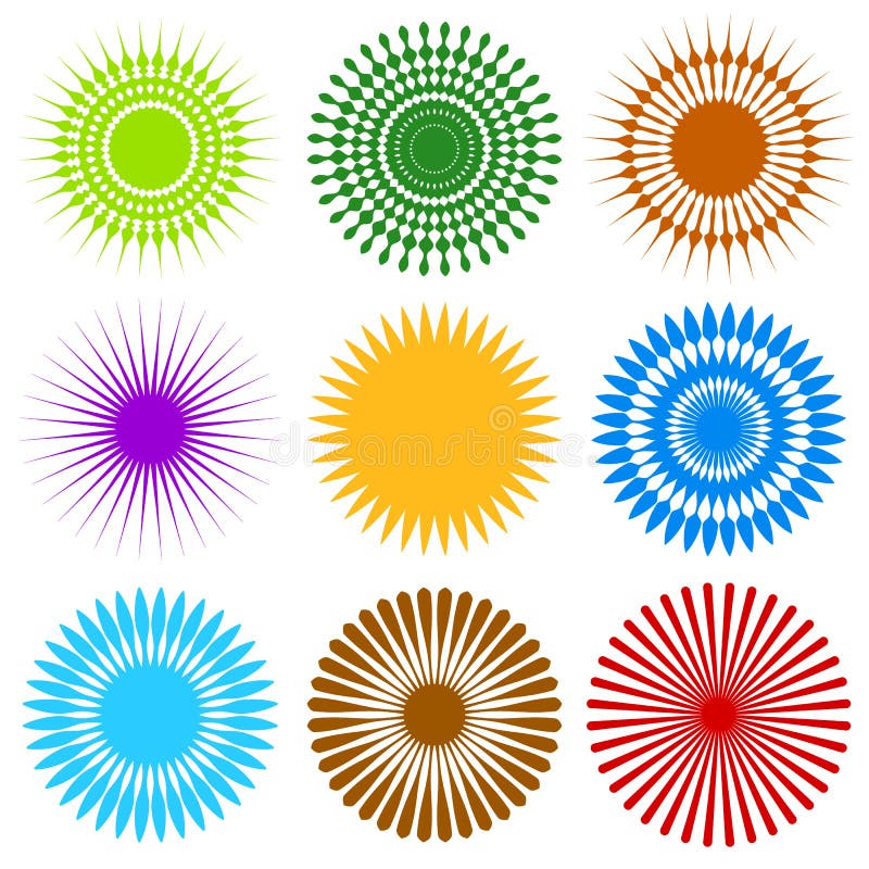 Set of 9 Different Element with Random Radial Lines Stock Vector ...