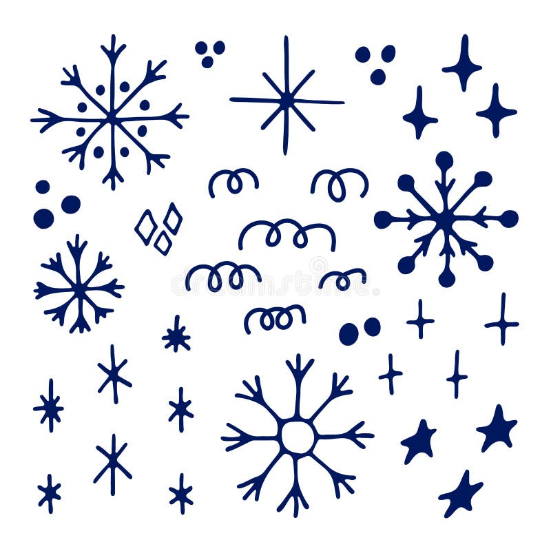 Set of Different Elements Snow, Stars. Hand Drawn Vector Illustration ...