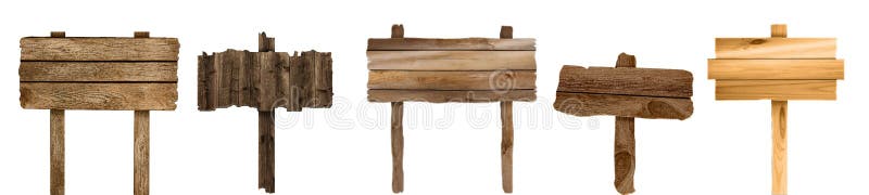 Set with Different Empty Wooden Signs on White Background. Mockup for ...