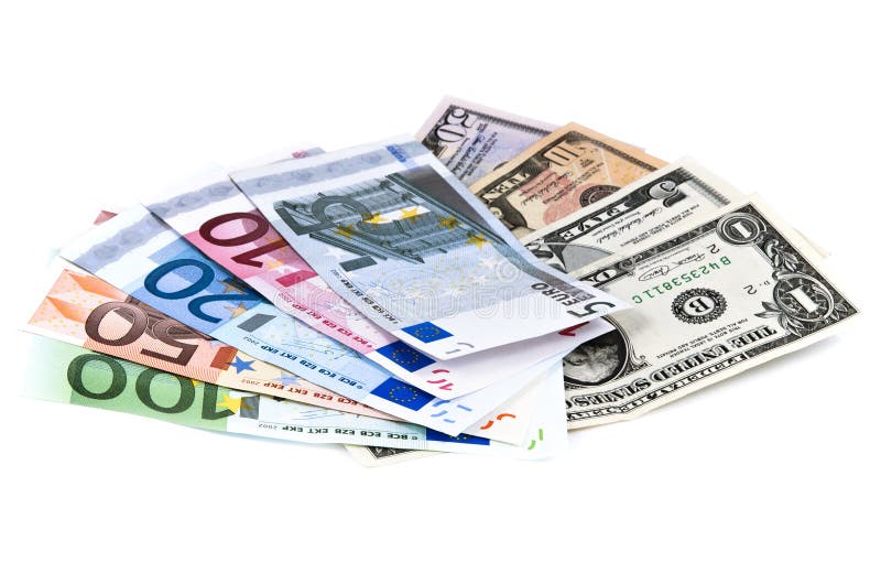 Set of Different Euro and Dollar Notes Isolated Stock Image - Image of ...