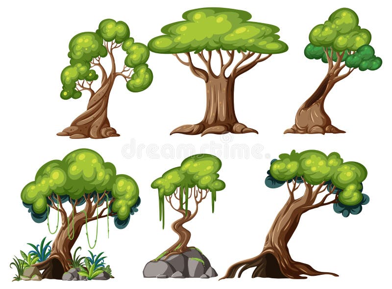 Set of Different Fairytale Trees Stock Vector - Illustration of cartoon ...
