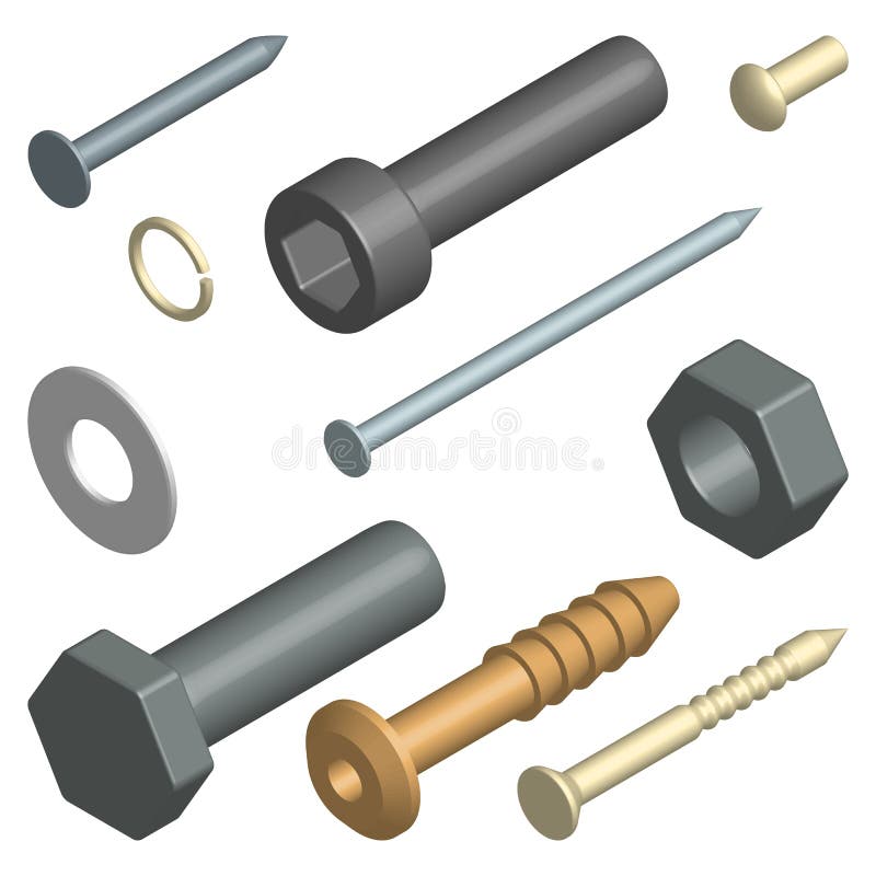 Set of Fasteners in 3D, Vector Illustration. Stock Vector ...