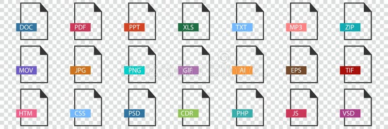 Set of Different File Extensions Vector Illustration Editorial Stock ...