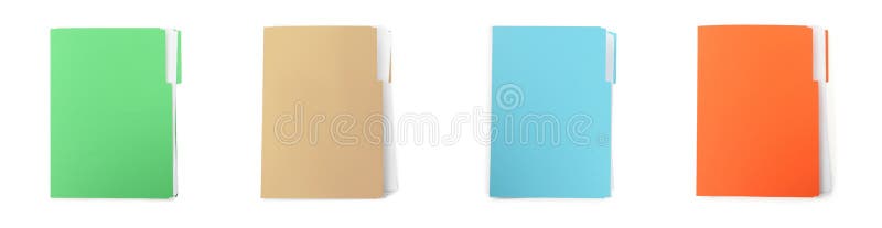Set of Different Files with Documents on White Background, Top View ...