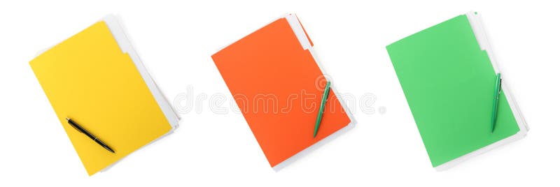 Set of Different Files with Documents on White Background, Top View ...