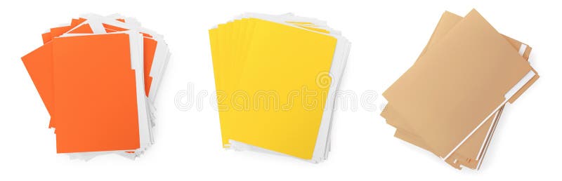 Set of Different Files with Documents on White Background, Top View ...