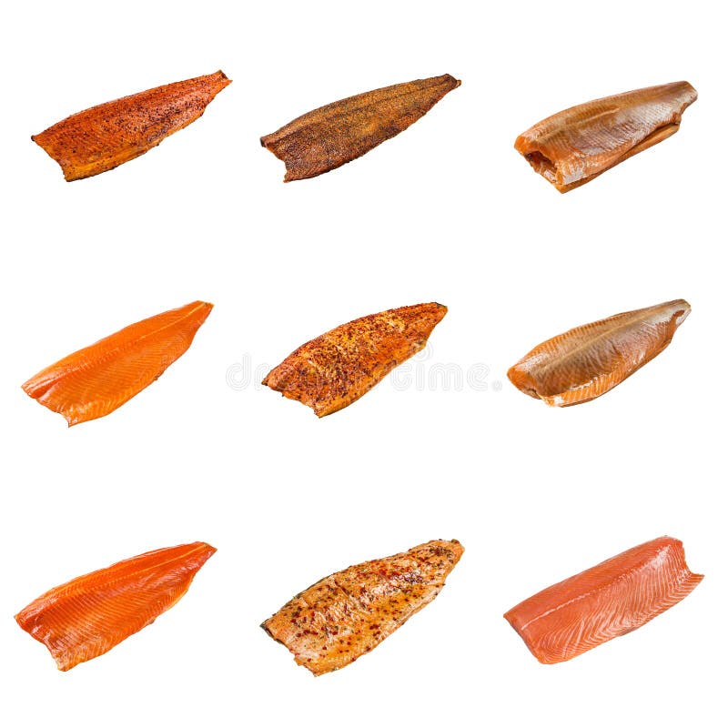 Set of a Different Fillet Salmon Fish Stock Photo - Image of natural ...