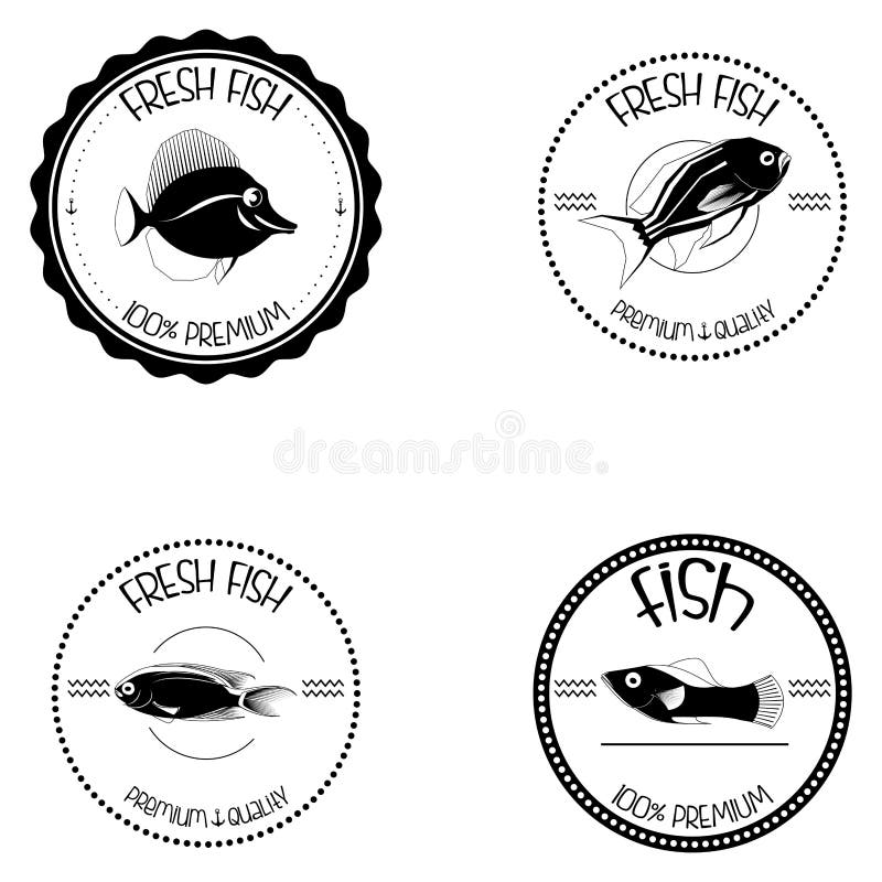 Set of Different Fish Labels Isolated Stock Illustration - Illustration ...