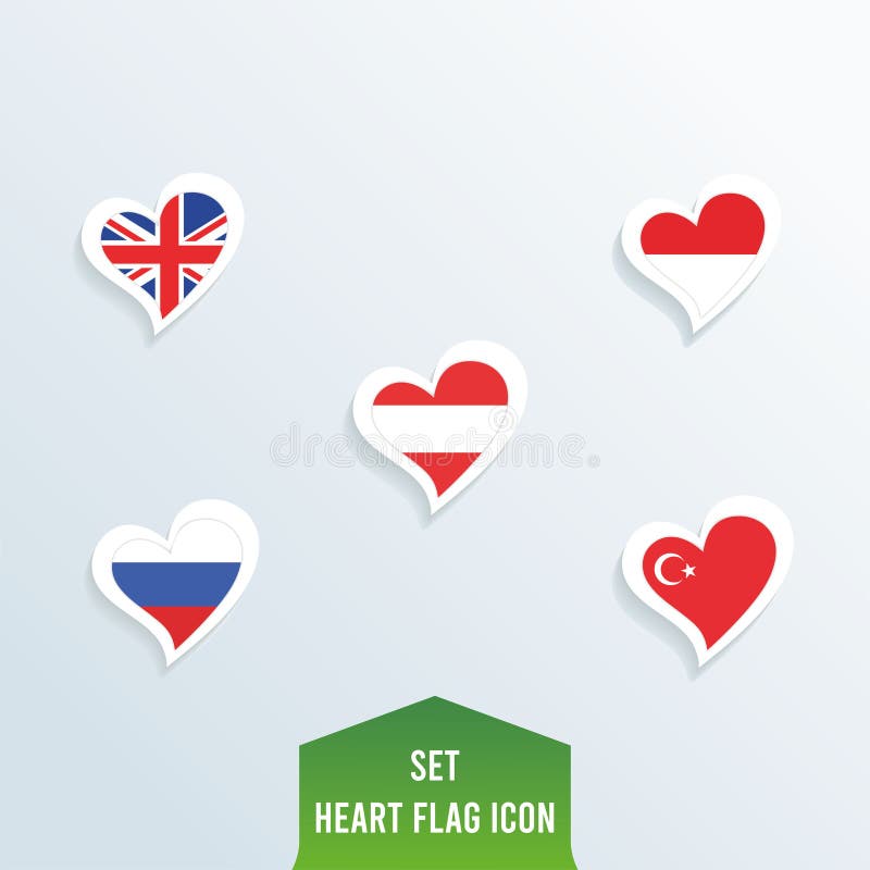 Set of Different Flags on Heart Shapes Vector Stock Vector ...