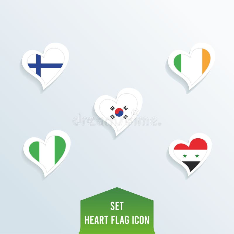 Set of Different Flags on Heart Shapes Vector Stock Vector ...