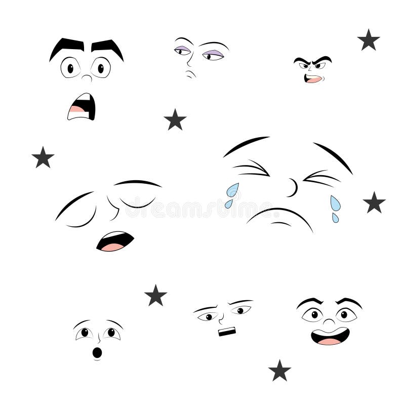 Set of Different Flat Facial Expressions Stock Illustration ...