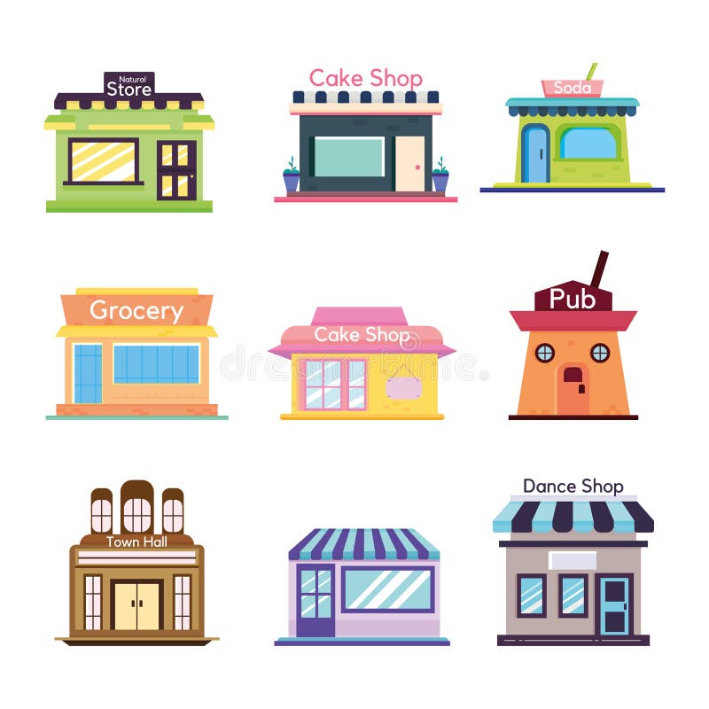 Set of Different Flat Store Icons Stock Vector - Illustration of city ...