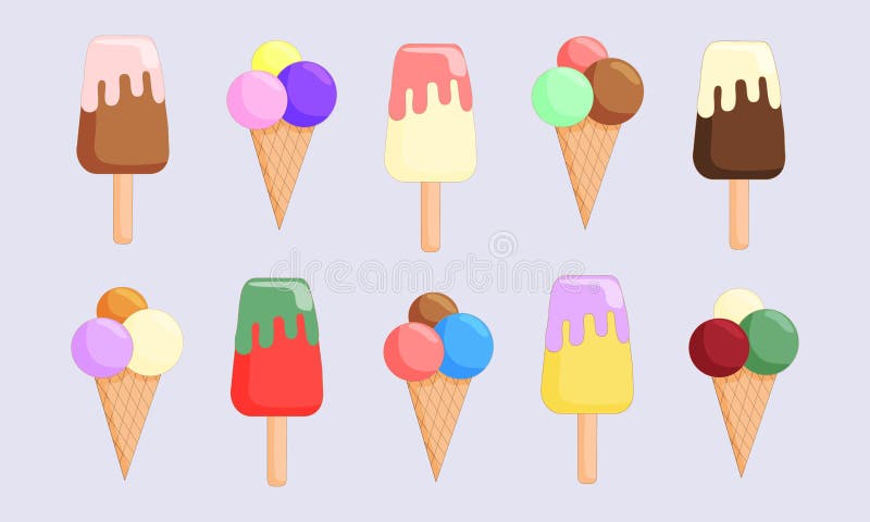 Set of Different Flavors Ice Cream Stock Vector - Illustration of fresh ...