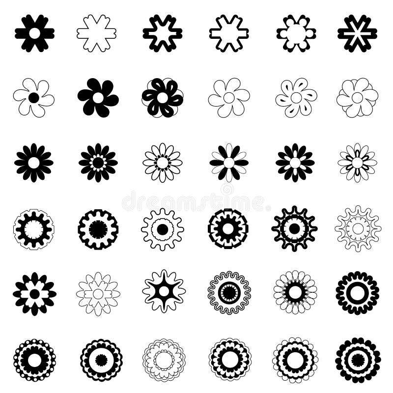 Set of Different Floral Black Patterns on a White Background. Vector ...