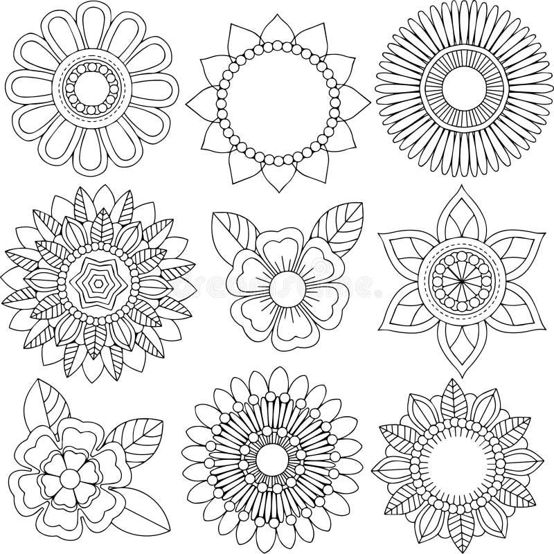 Set of Different Flowers and Floral Patterns Stock Vector ...