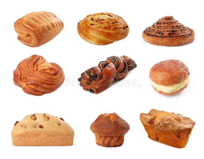Set with Different Freshly Baked Pastries Isolated on White Stock Image ...