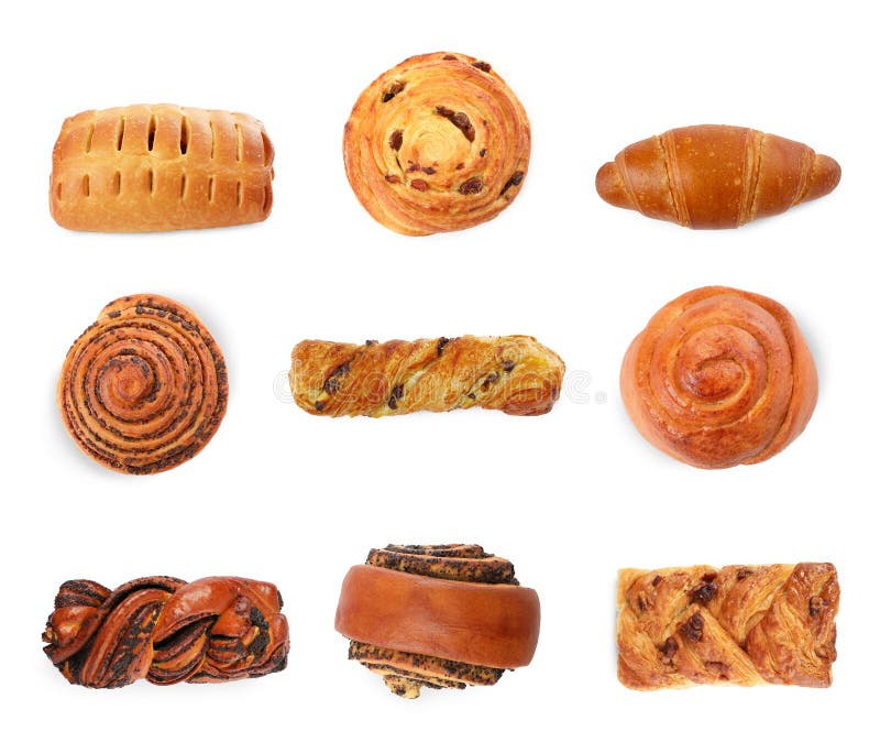 Set with Different Freshly Baked Pastries Isolated on White, Top View ...