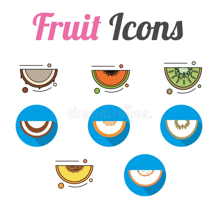 Set of Different Fruit Slices Icons Vector Stock Illustration - Illustration of tangerine ...