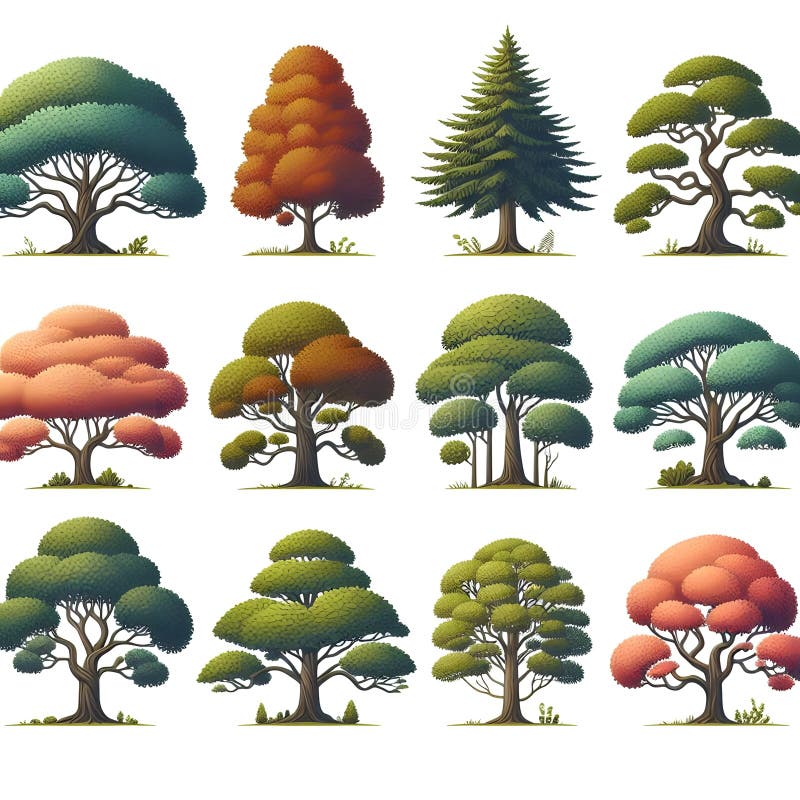 Set of Different Full Realistic Trees. Vector Illustration Stock ...