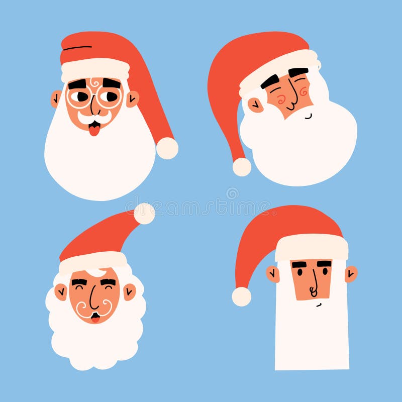 Set of Different Funny Faces of Santa Claus. Collection of Cute ...