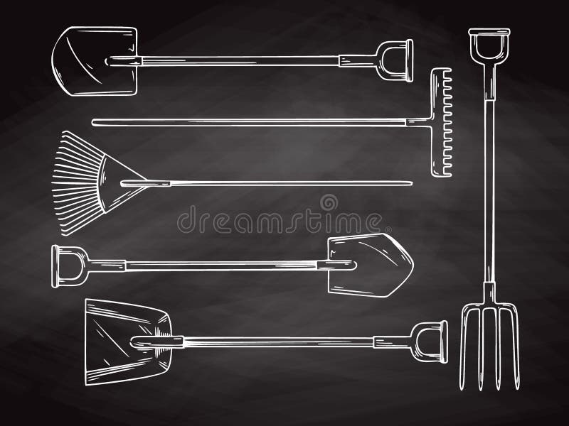 Set of Different Garden Tools. Shovel, Rake, Pitchfork, Spade Stock ...