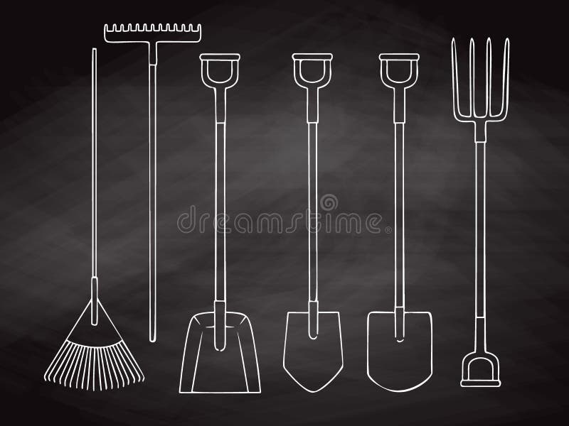 Set of Different Garden Tools. Shovel, Rake, Pitchfork, Spade. Vector ...