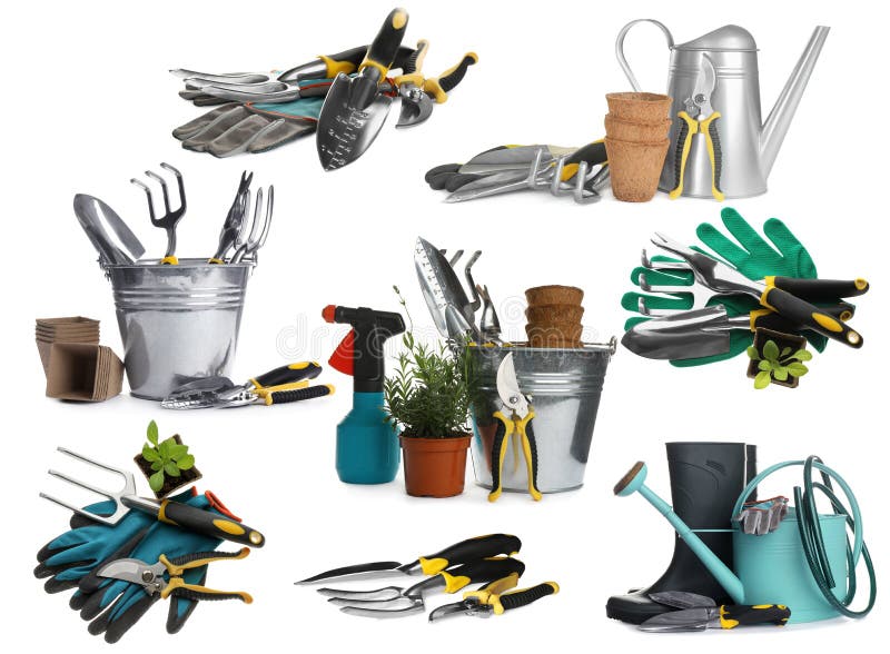 Set of Different Gardening Tools on White Background Stock Photo ...