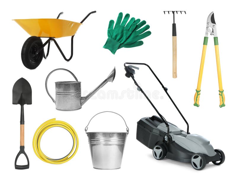 Set with Different Gardening Tools on White Background Stock Image ...