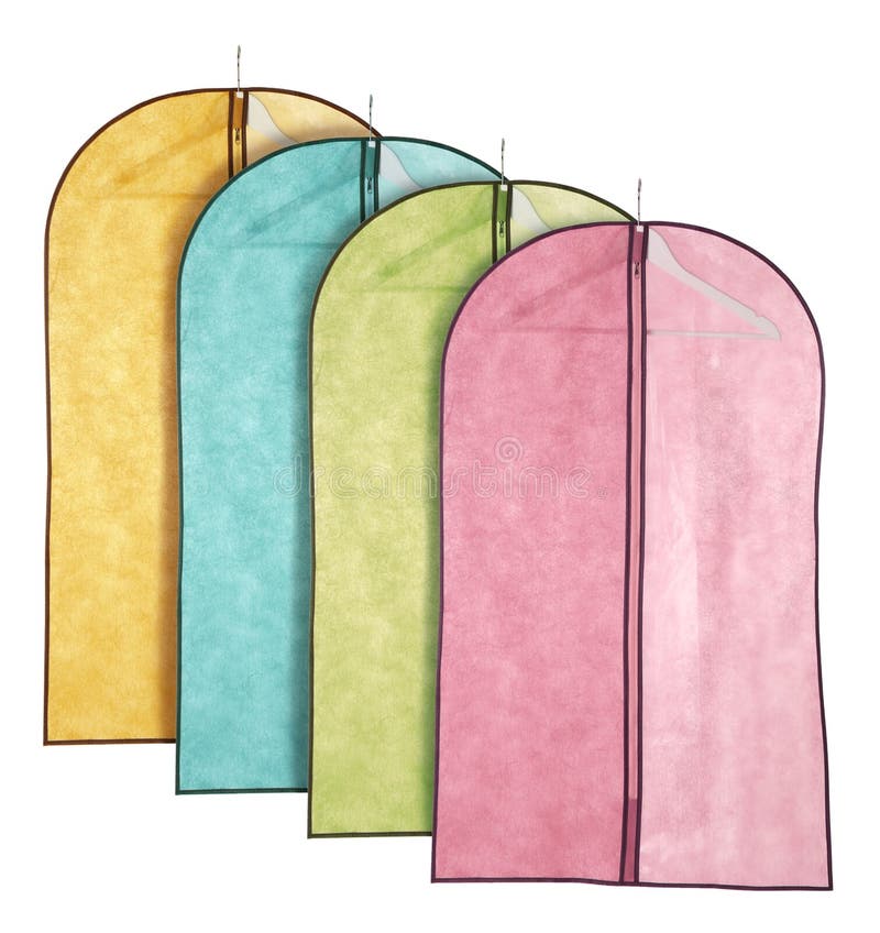 Set with Different Garment Bags for Clothes on White Background Stock ...