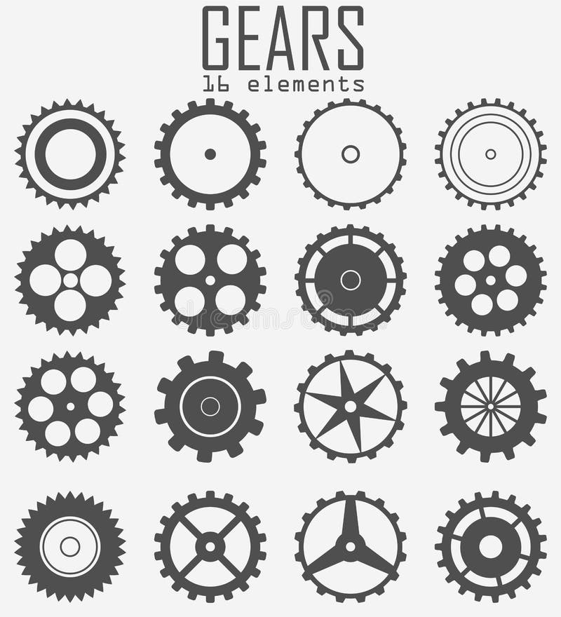 A Set of Different Gears. 16 Items. Mechanisms Stock Vector ...