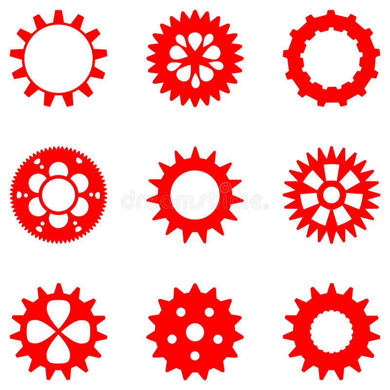 Set of Different Gears in Red Color, Isolated Stock Vector ...