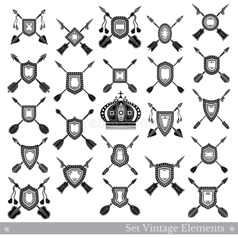 Set of Different Geometric Shields with Wreaths Stock Vector ...