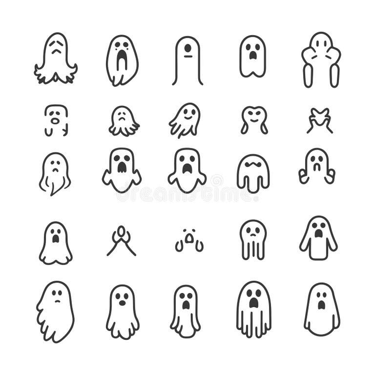 Collection of Cute Cartoon Ghost Icons, Halloween Spooky Spirit Vector ...