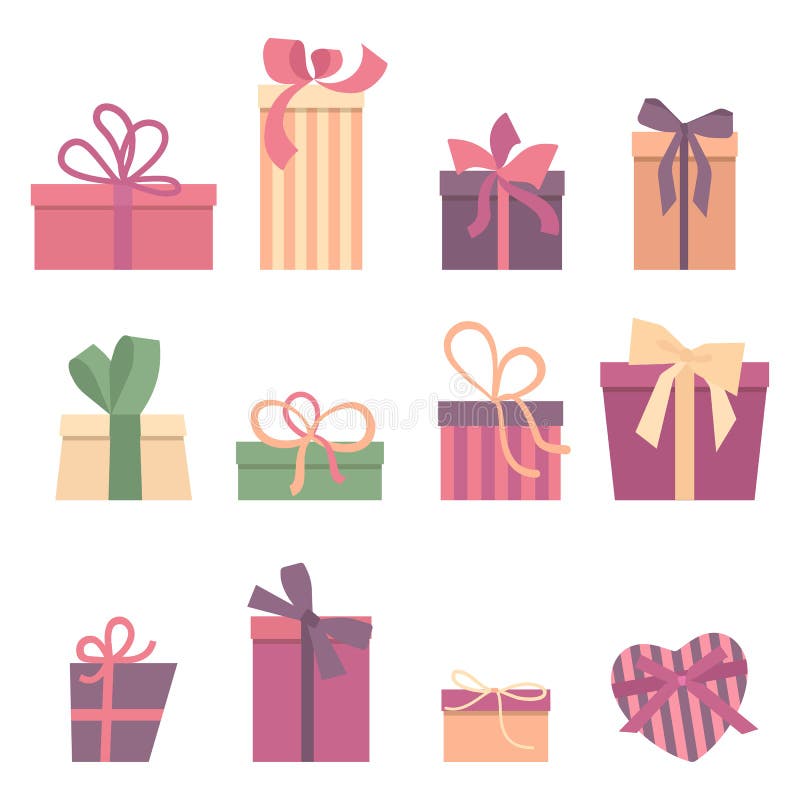 Set of Different Gift Boxes. Flat Design. Stock Illustration ...